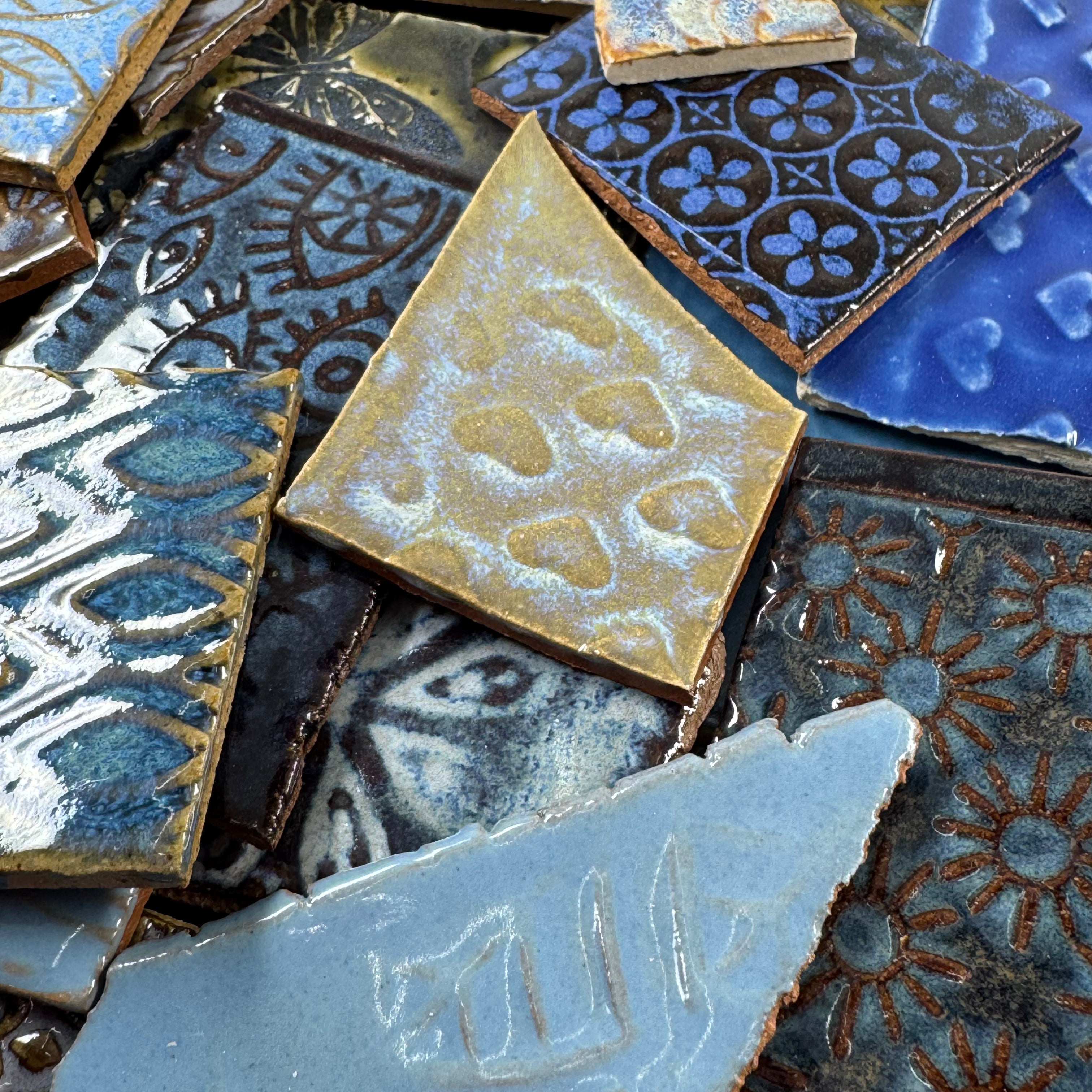 Blues - Handmade Ceramic Tile Scraps – Luna Mosaic Arts