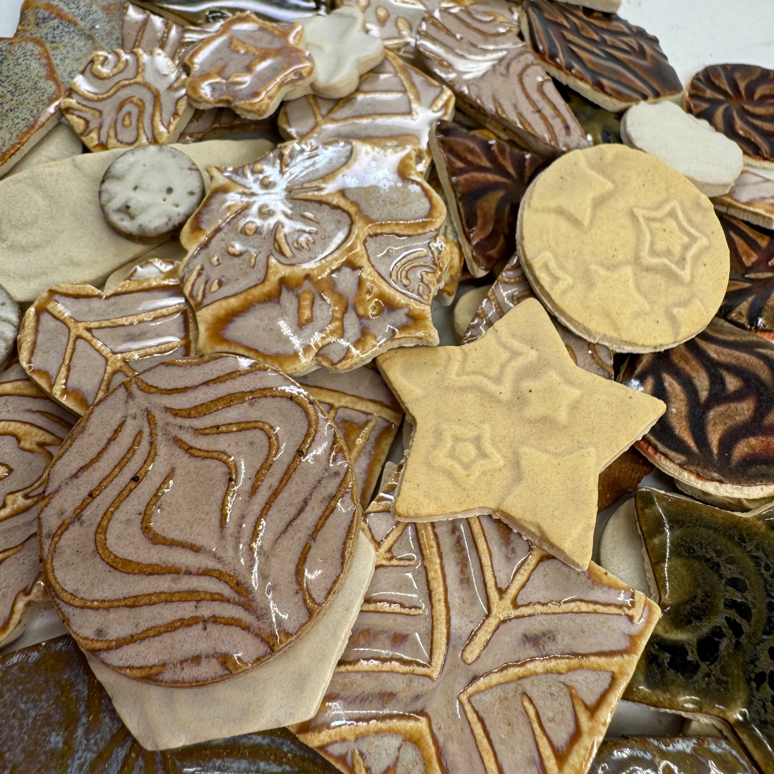 Cream/Tan/Brown Grab Bag - Handmade Ceramic tiles – Luna Mosaic Arts
