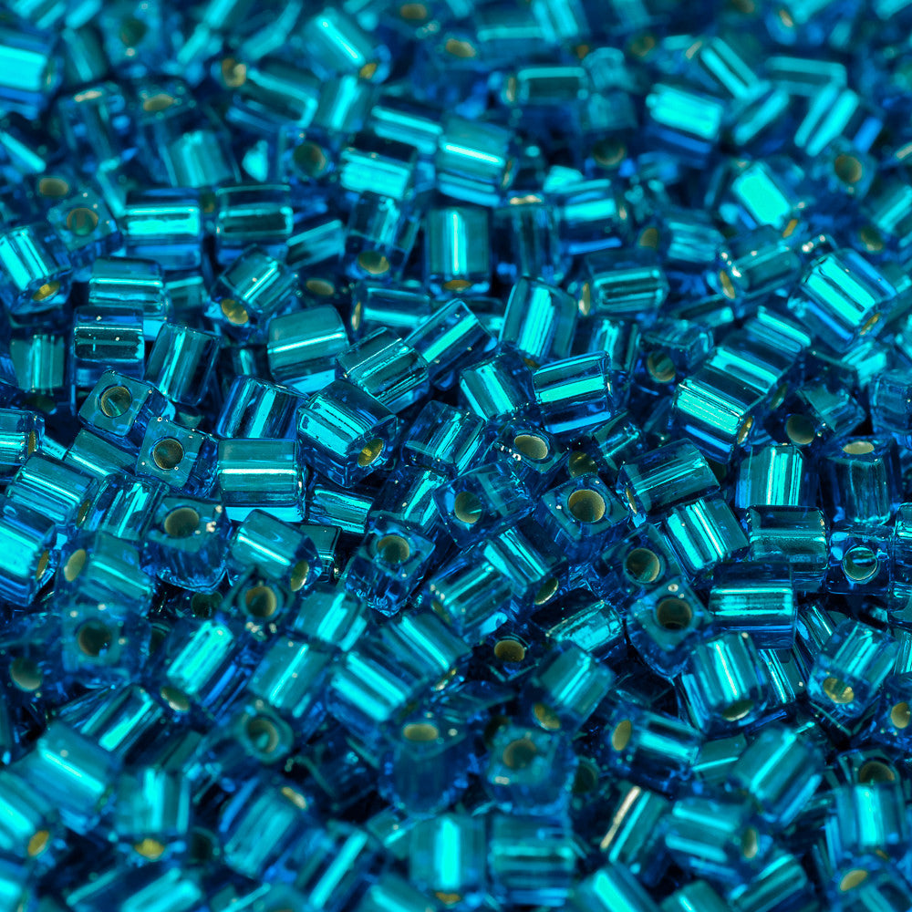 Silver-lined Capri Blue Miyuki Cube Bead – Luna Mosaic Arts
