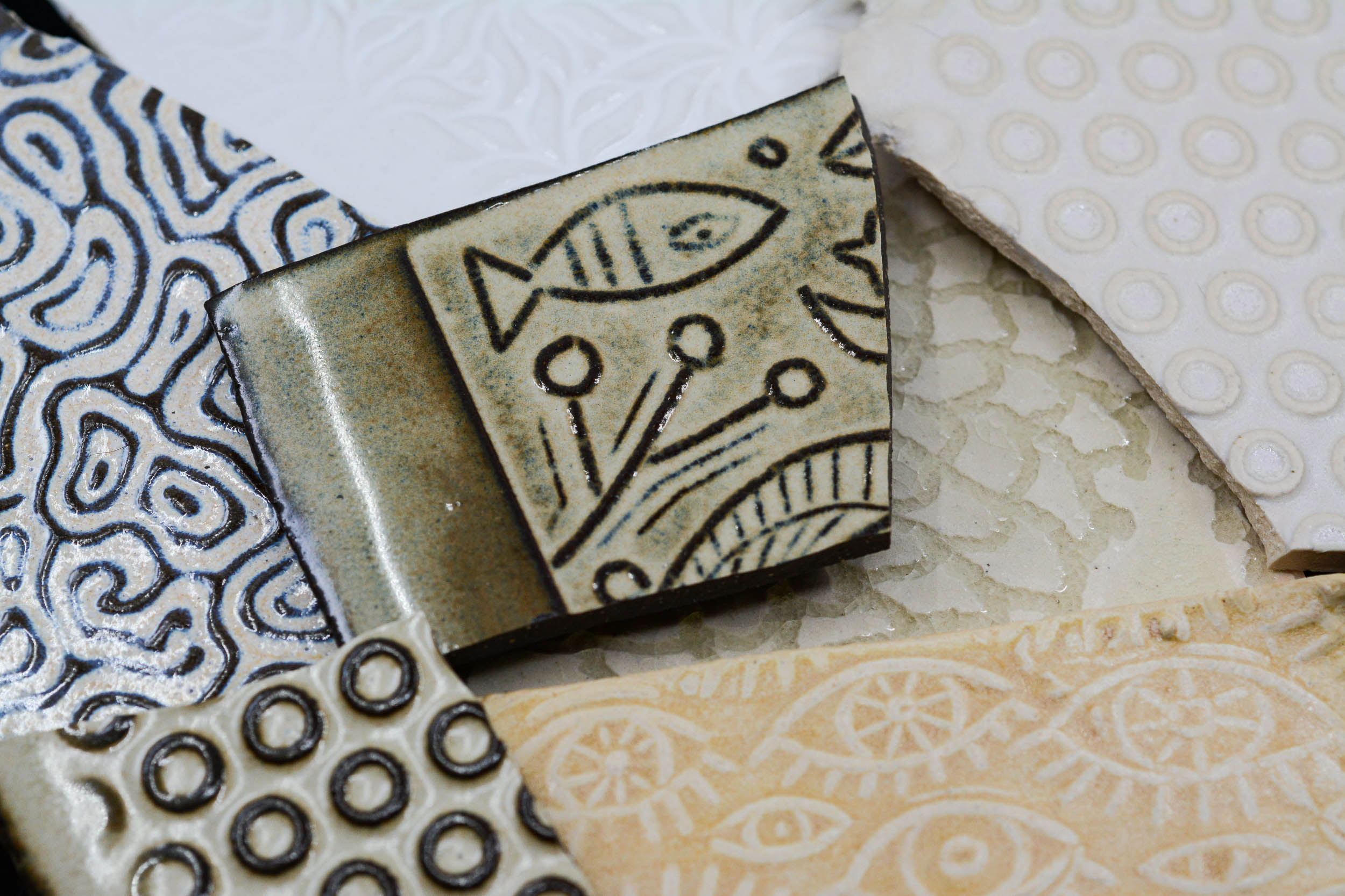Creams and tans - Handmade Ceramic Tile Scraps – Luna Mosaic Arts